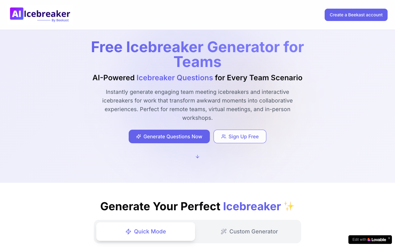 AI Icebreaker Generator – Create engaging icebreaker questions and activities with AI – AI